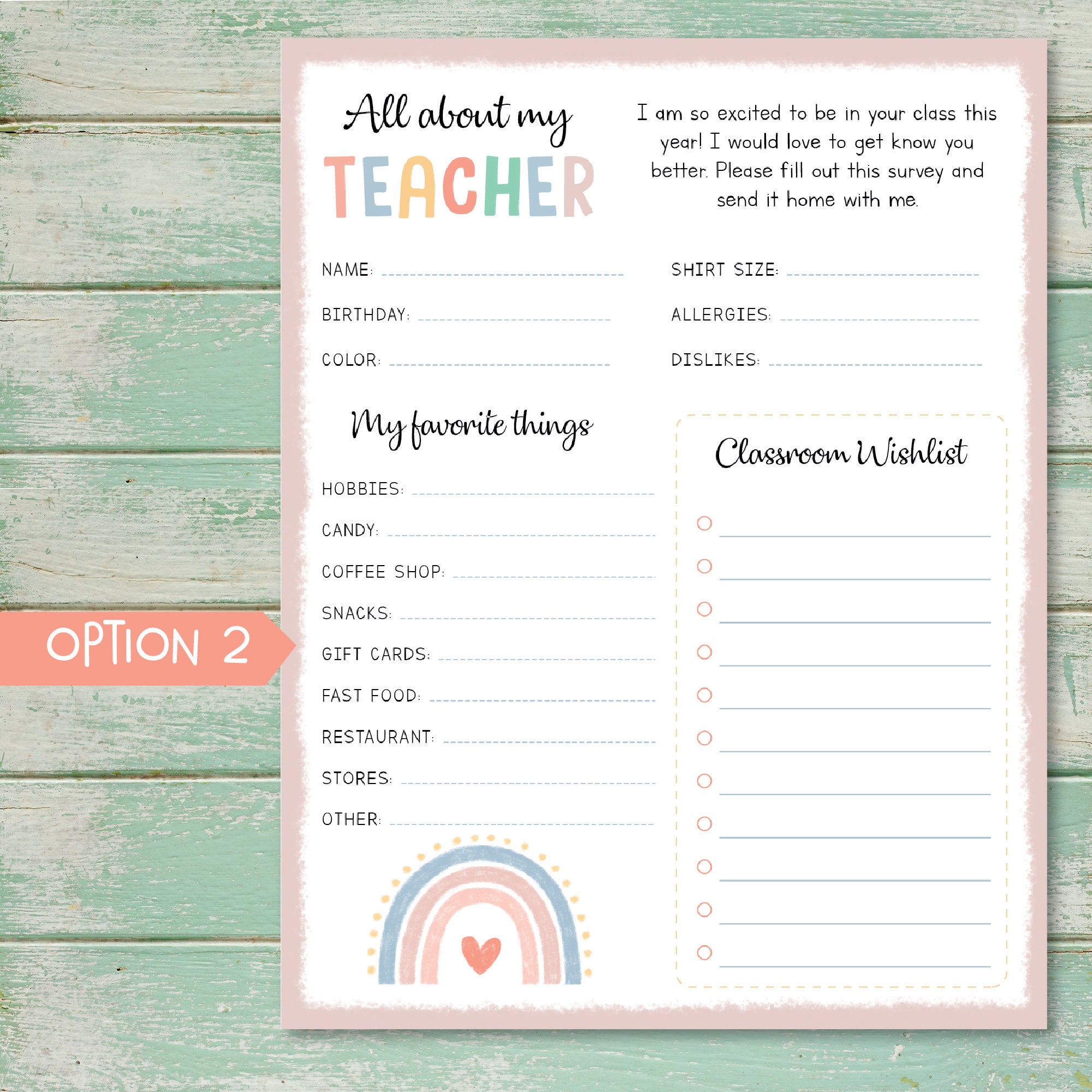 All About My Teacher Printable, Back to School Teacher Survey, Teacher ...