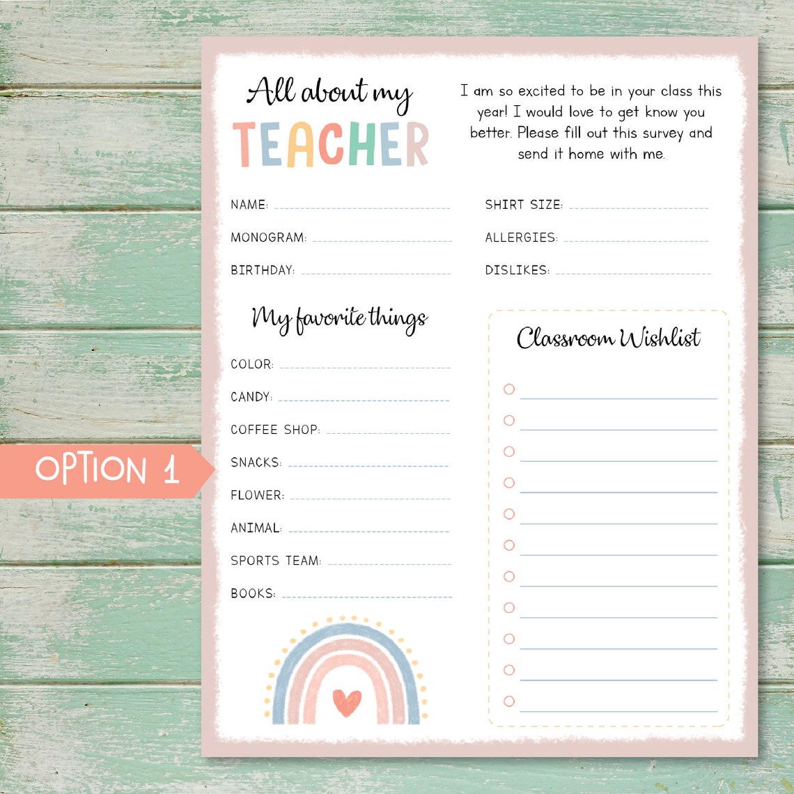 All About My Teacher Printable, Back to School Teacher Survey, Teacher ...