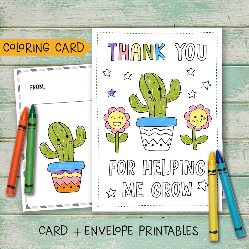 Thank You for Helping Me Grow Card, Teacher Thank You Card Printable ...