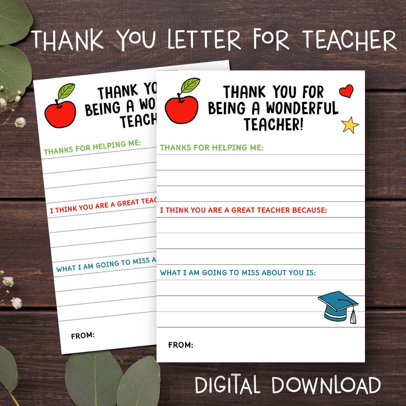 Teacher Appreciation Notes, Teacher Printable Gifts, Teacher Thank You ...