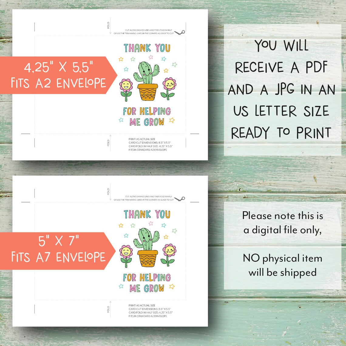 Thank You for Helping Me Grow Card, Printable Teacher Thank You Card ...