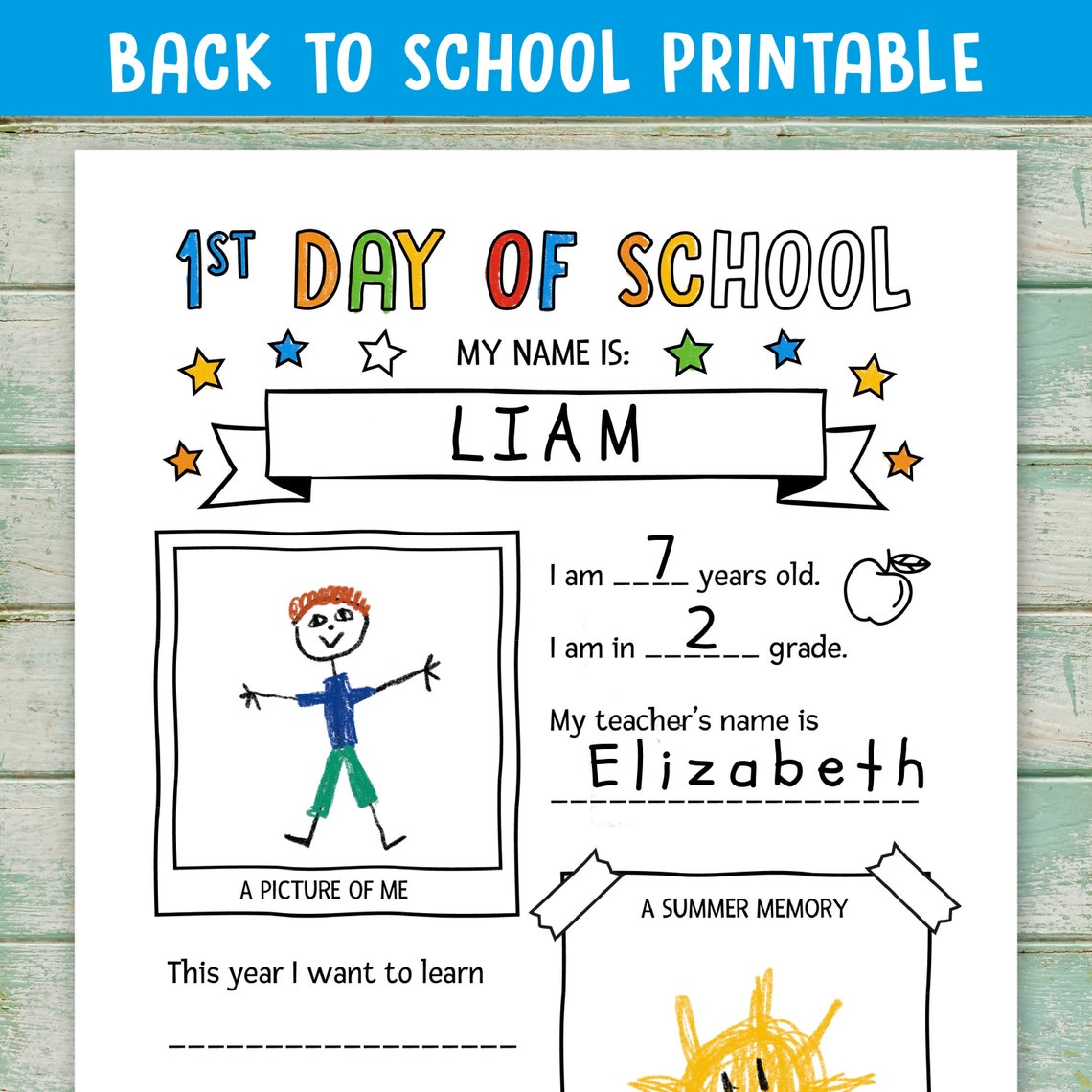 Back to School Printable, All About Me School Memories, First Day of ...
