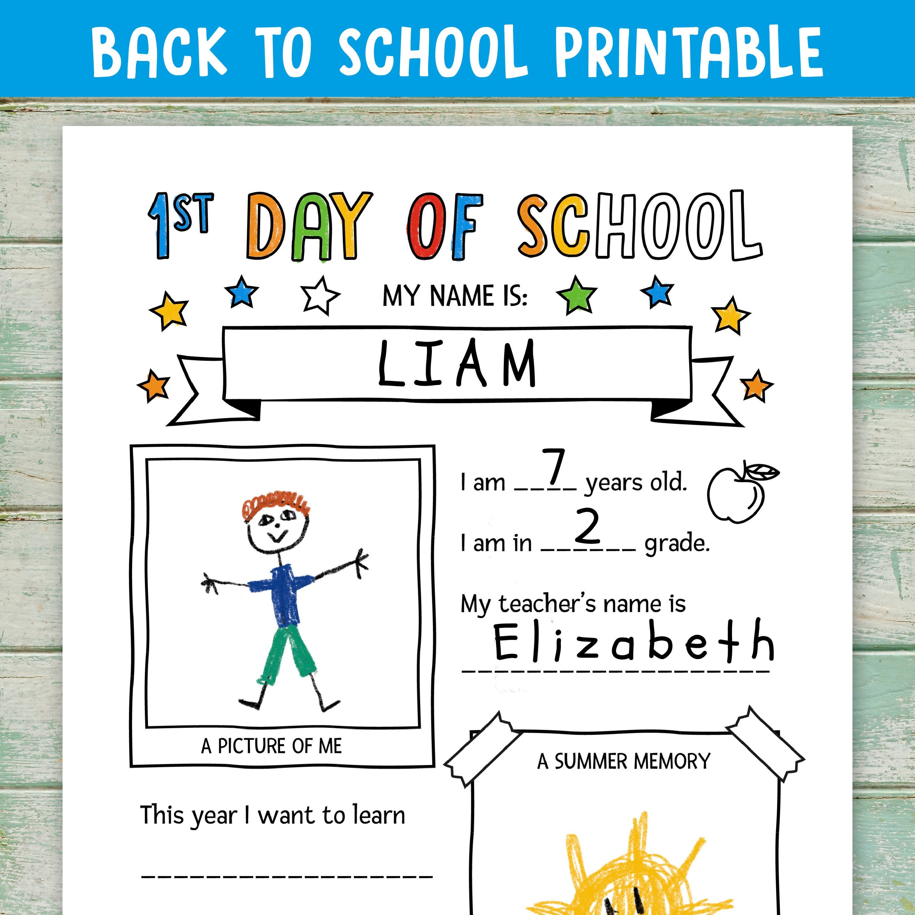 Back to School Printable, All About Me School Memories, First Day of ...