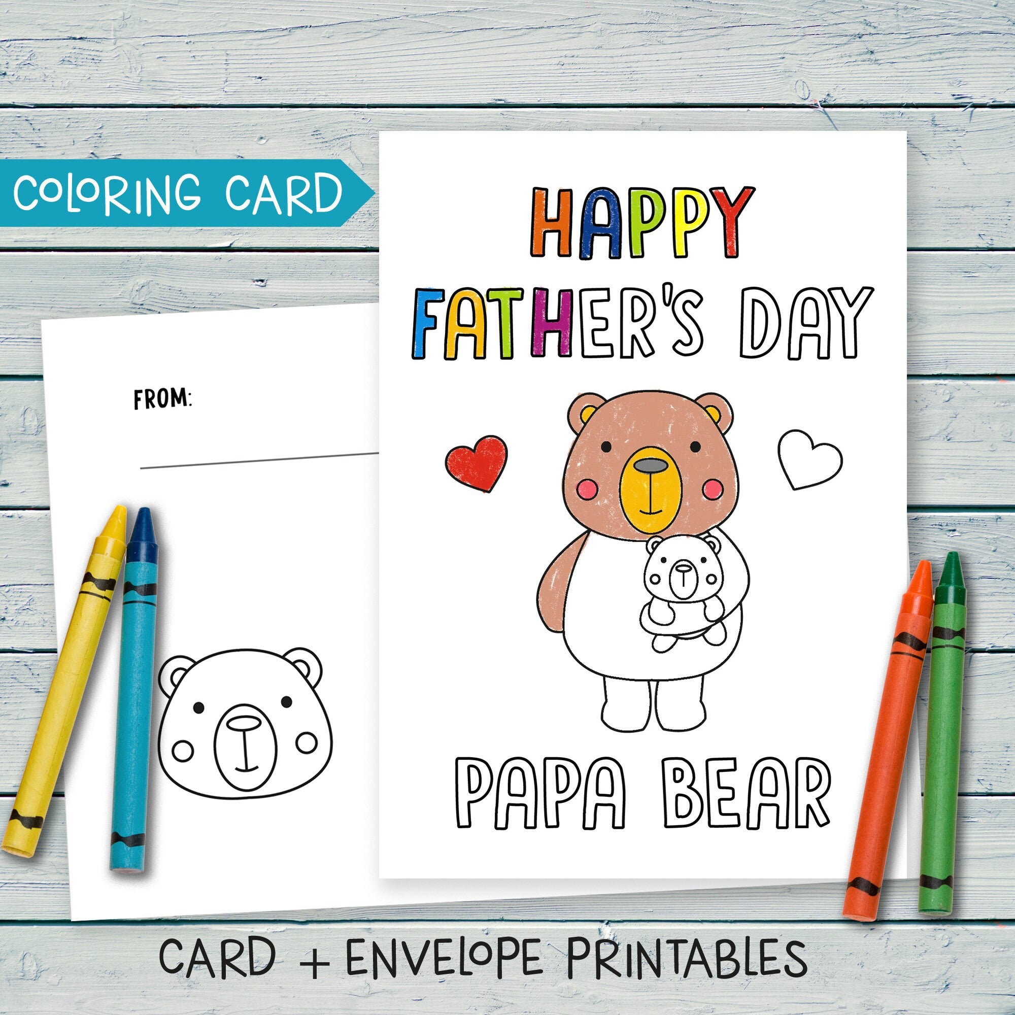 Papa Bear Card, Fathers Day Coloring Card for Kids, Fathers Day ...