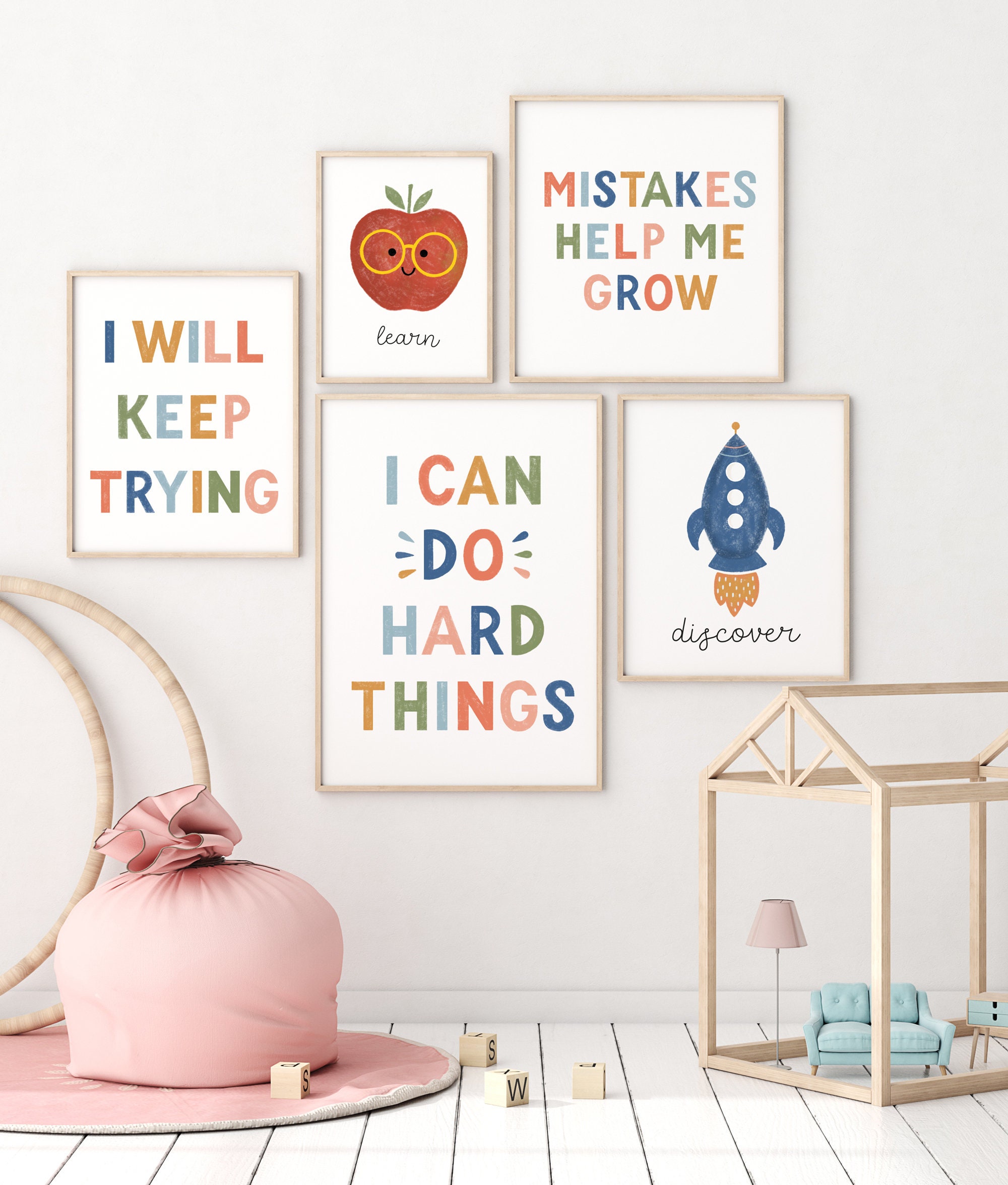 Motivational Wall Decor for Kids, I Can Do Hard Things Sign, Growth ...