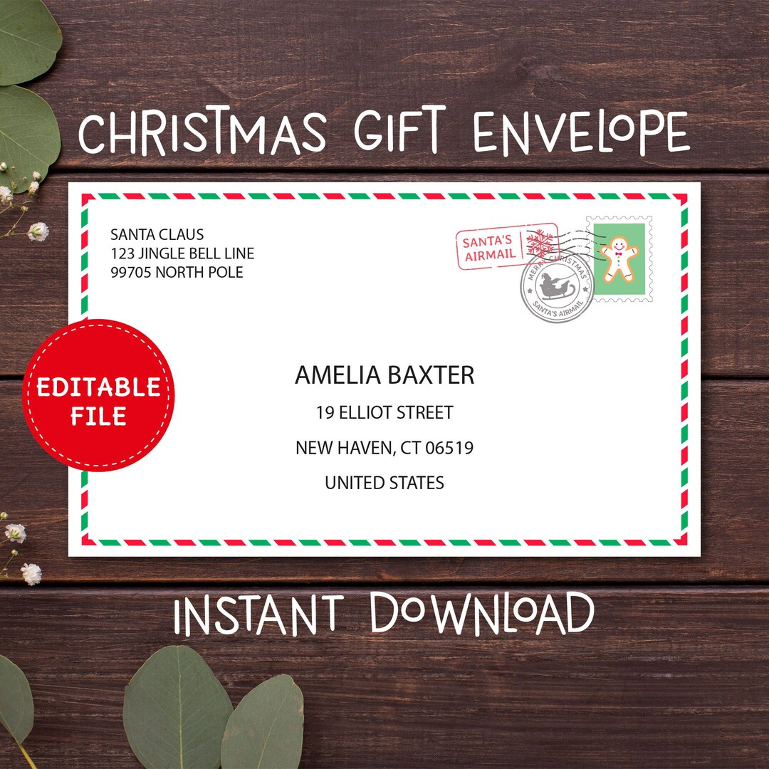 Envelope From Santa, Editable Christmas Envelope Template, Christmas ...