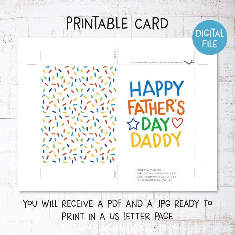 Happy Fathers Day Daddy, Fathers Day Printable Card, DIY Fathers Day ...