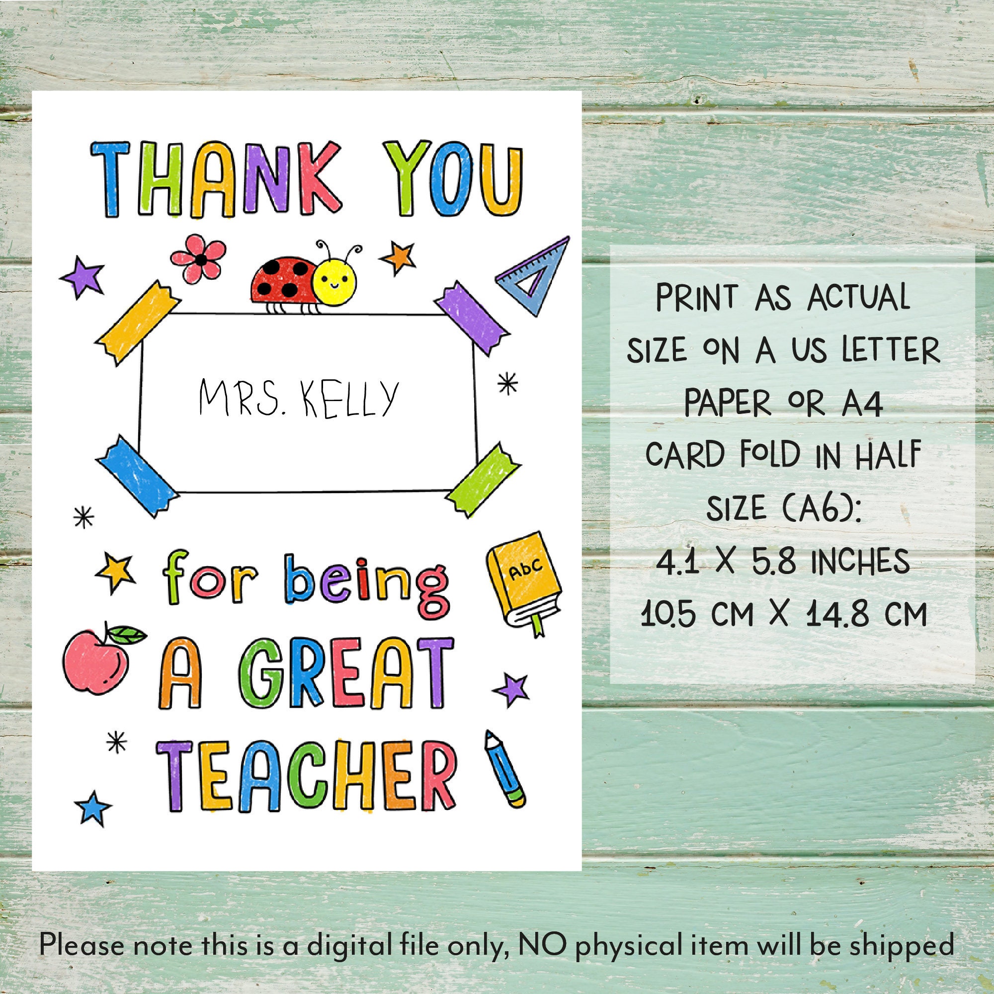 Thank You for Being a Great Teacher, Teacher Thank You Card Printable ...