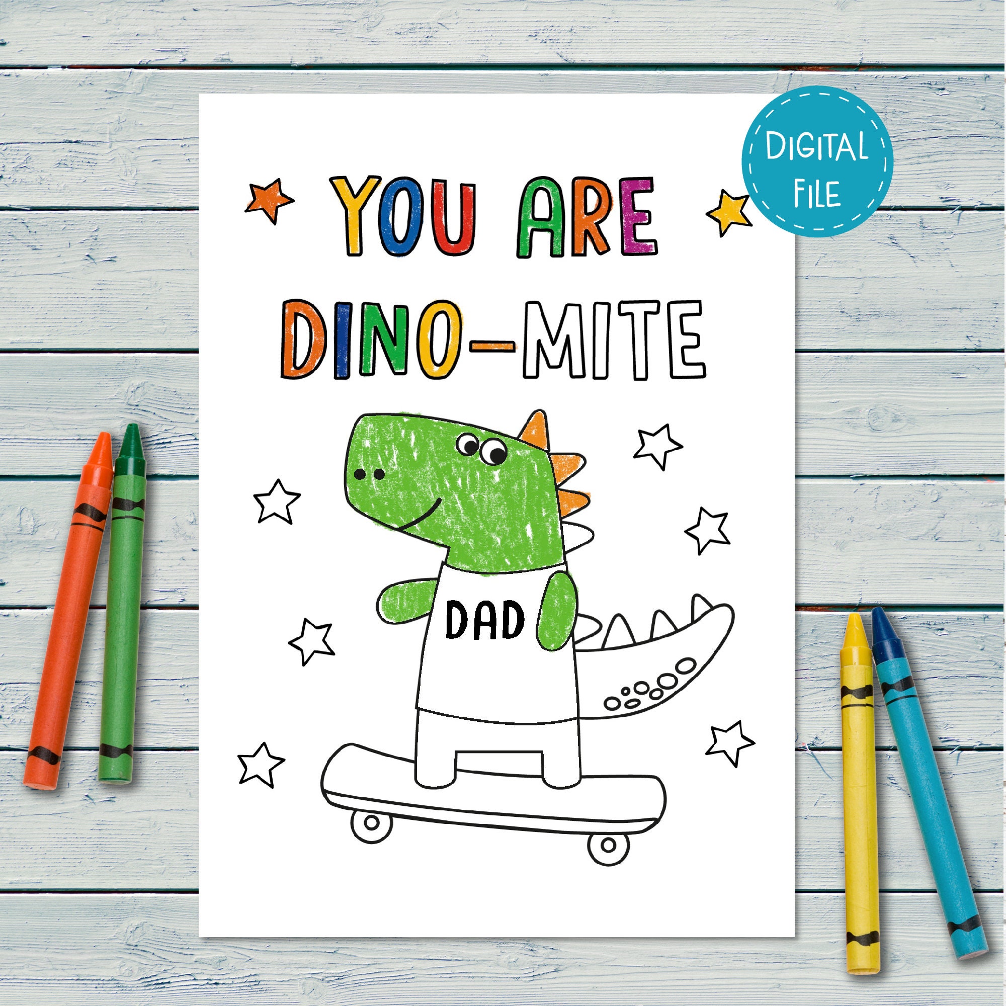 Fathers Day Funny Card, Dinosaur Card, Fathers Day Coloring Card for ...