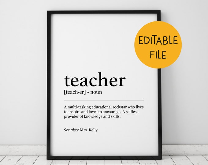 Teacher Definition Print Teacher Wall Art Teacher Poster Minimal Print ...