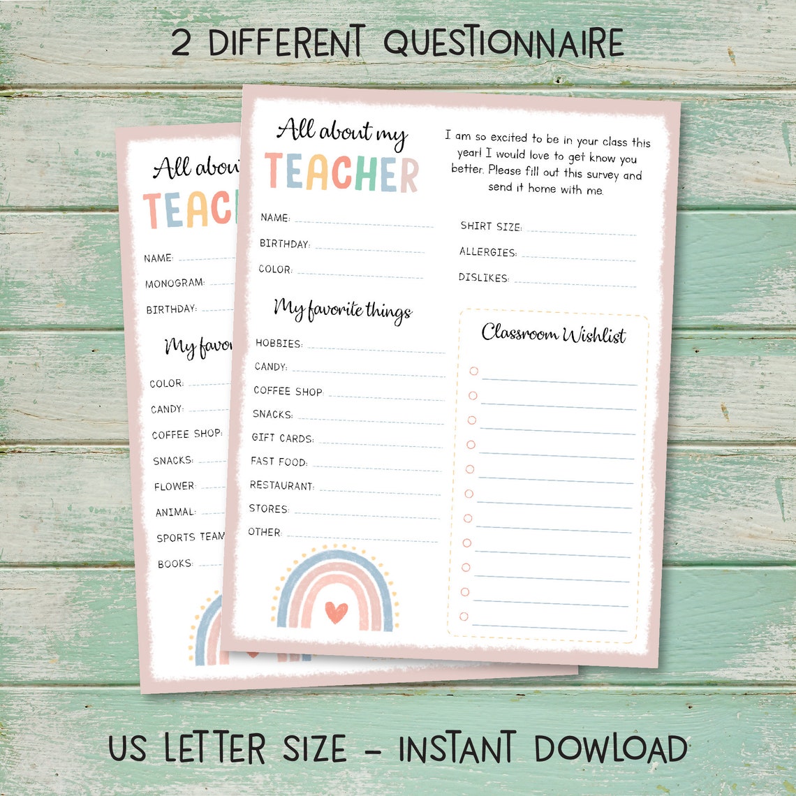All About My Teacher Printable, Back to School Teacher Survey, Teacher ...