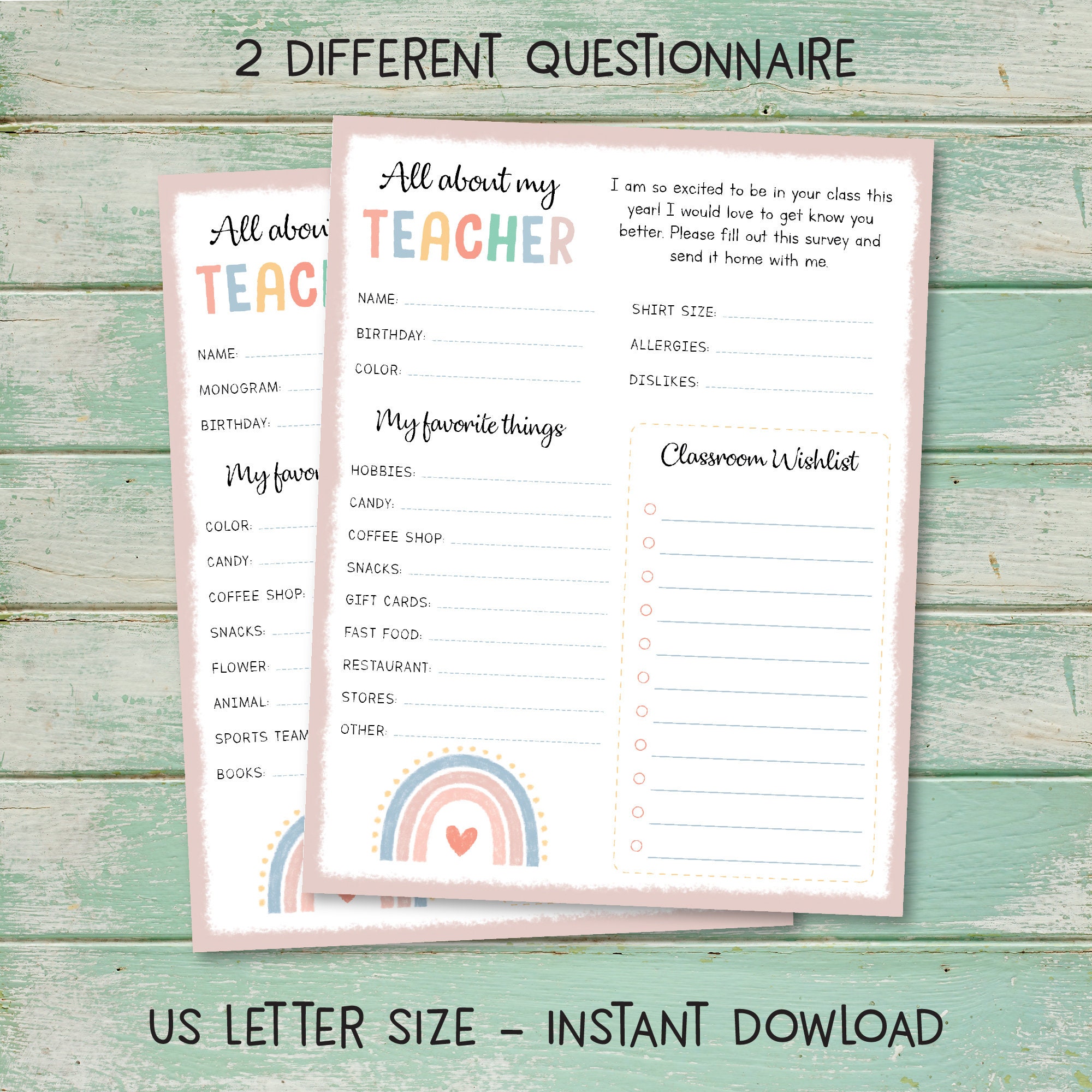 All About My Teacher Printable, Back to School Teacher Survey, Teacher ...