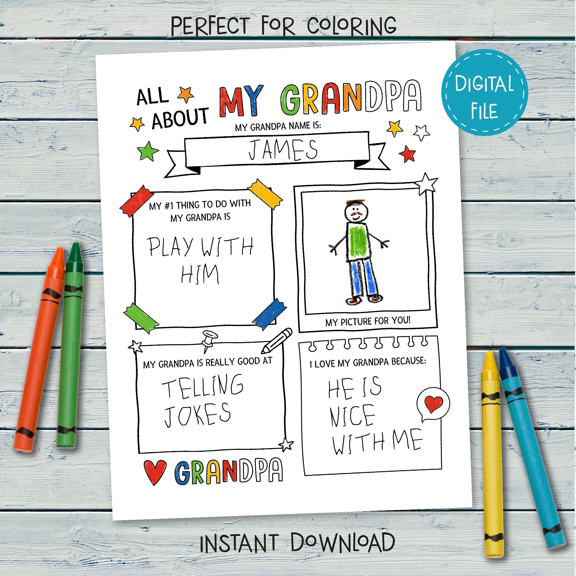 All About Grandpa, Fathers Day Printable Card, Fathers Day Coloring ...