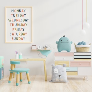 Days of the Week Printable, Educational Poster for Kids, Learning Wall ...