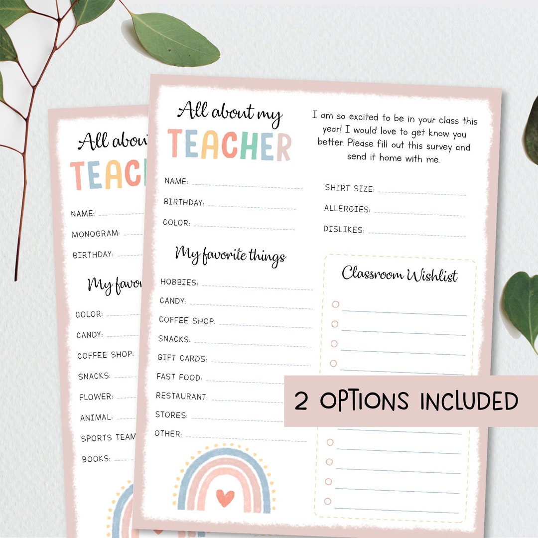 All About My Teacher Printable, Back to School Teacher Survey, Teacher ...