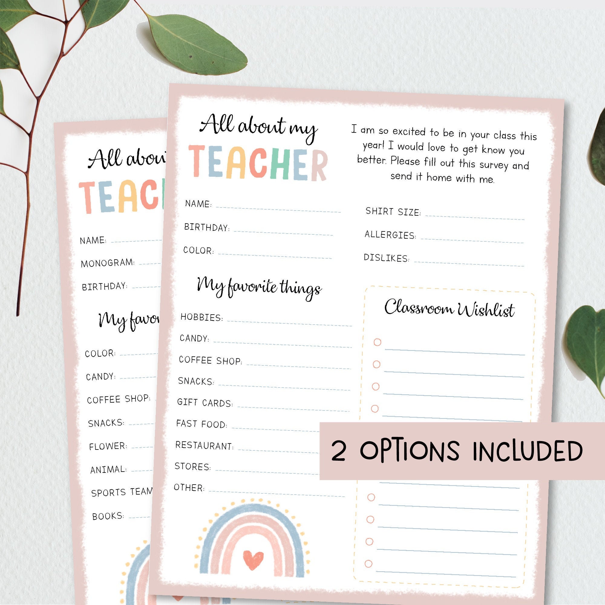 All About My Teacher Printable, Back to School Teacher Survey, Teacher ...