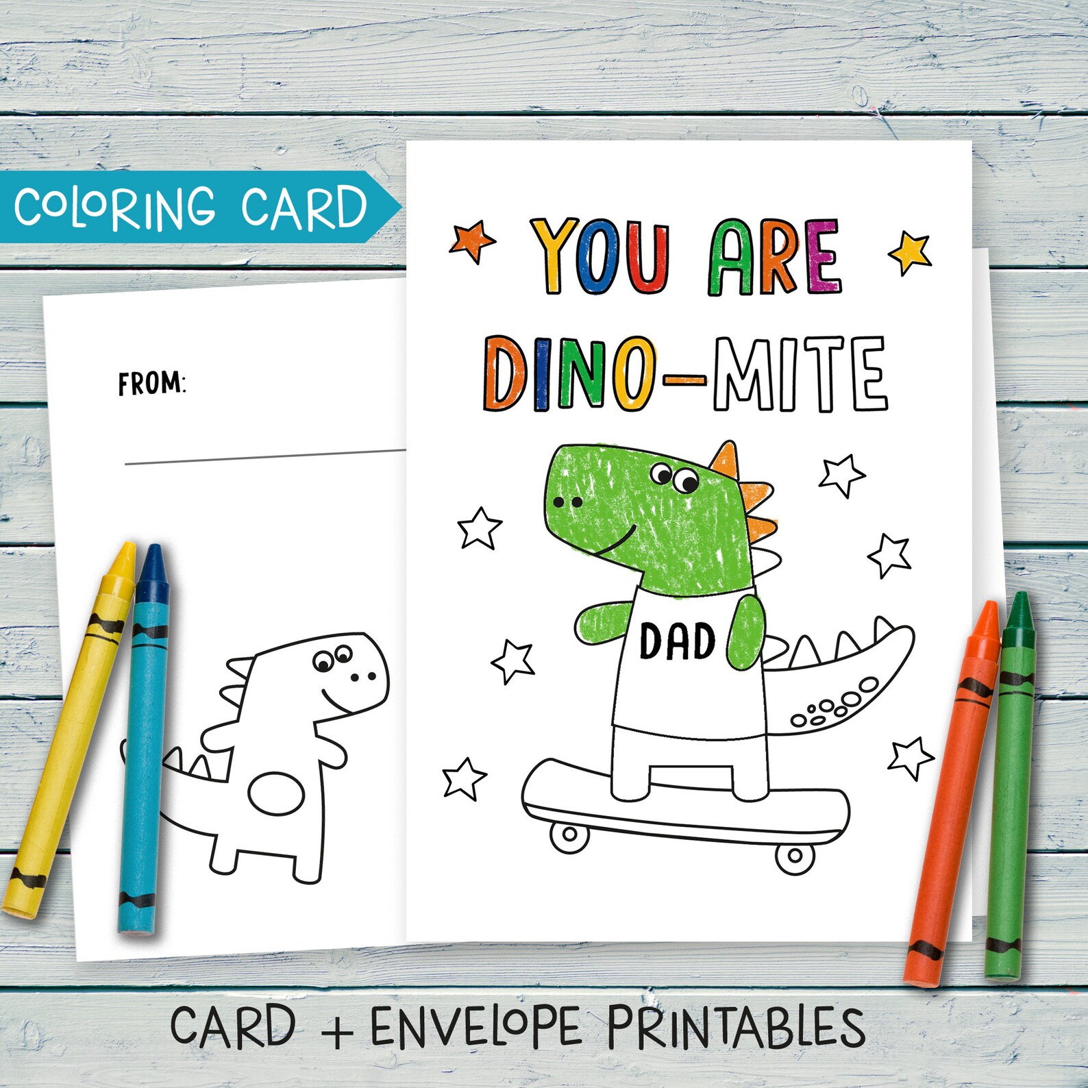 Fathers Day Funny Card, Dinosaur Card, Fathers Day Coloring Card for ...