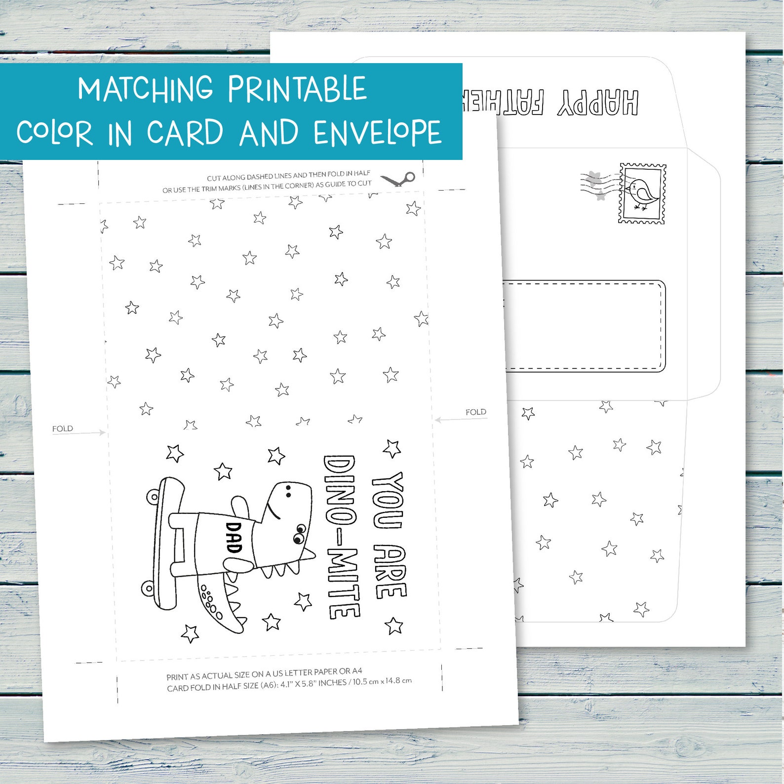 Fathers Day Funny Card, Dinosaur Card, Fathers Day Coloring Card for ...