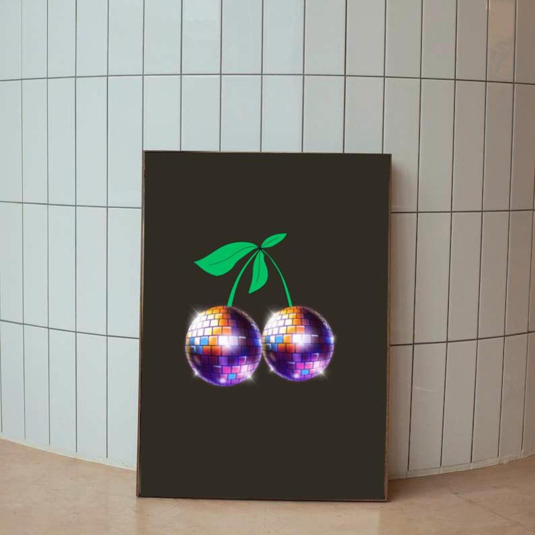 Cherry Disco Ball Poster Printable,wall Printables,disco Ball Cherries ...