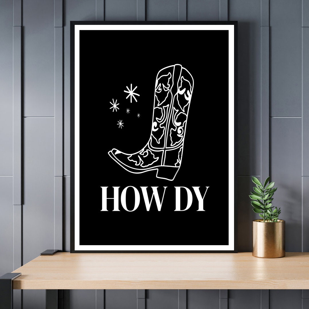 DIGITAL DOWNLOAD Rusty White Cowboy Boot, Howdy Boot Print,living Room ...