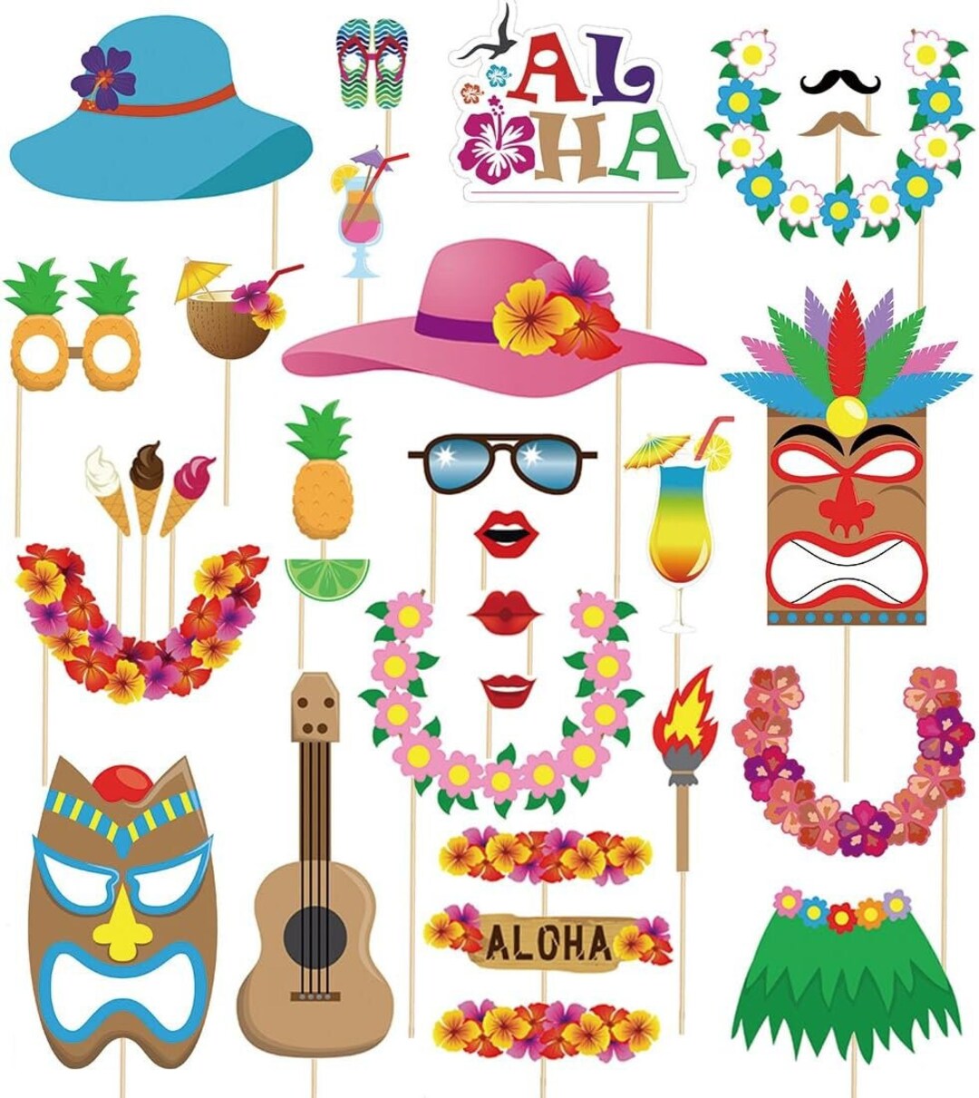 Colorful Hawaiian Luau Photo Booth Props,assembly Needed,60 Piece ...