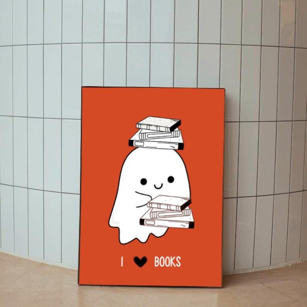 Cute Book Lover Ghost Instant Print Poster,book Lover Poster,cute ...