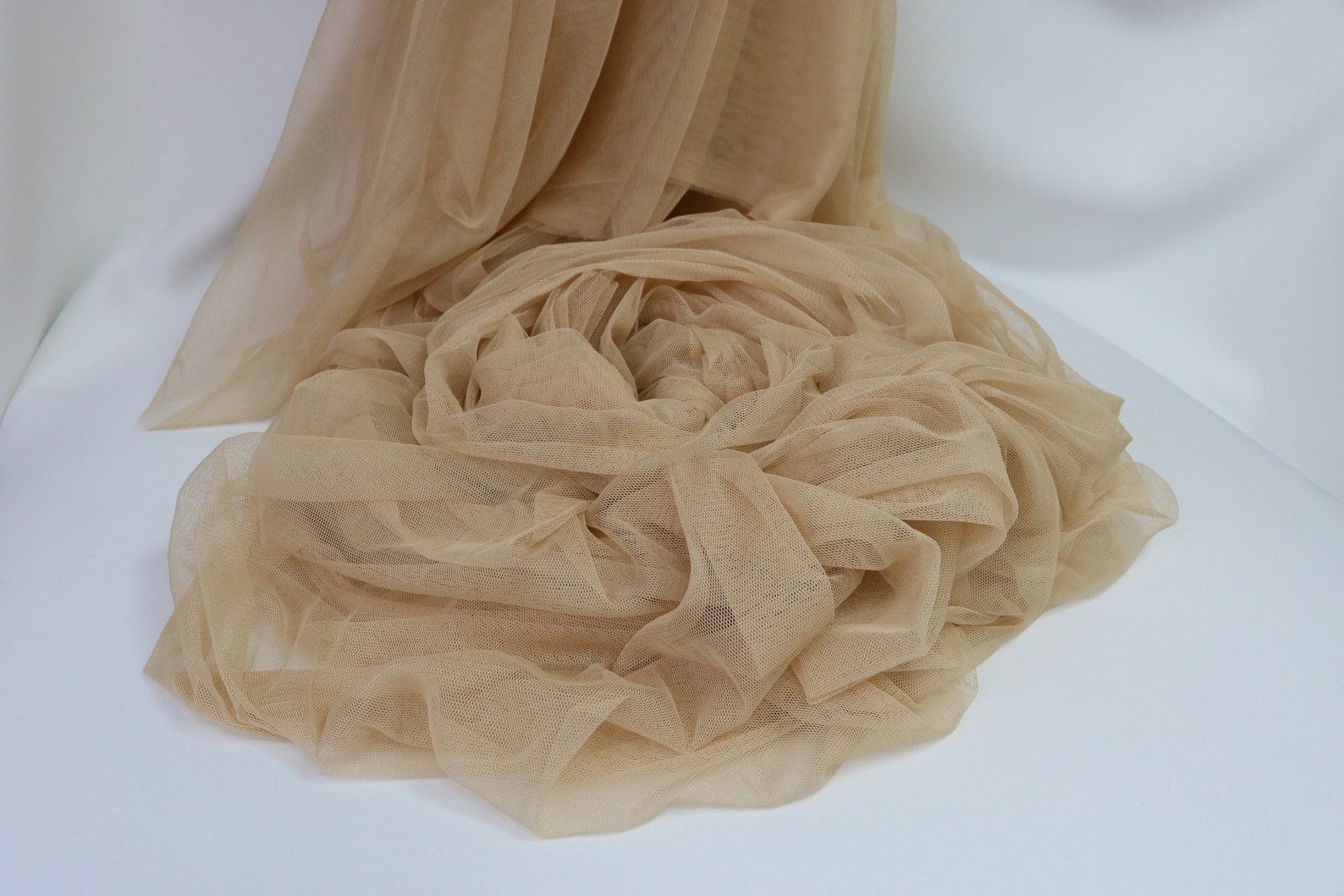 Beige Extra Soft Italian Tulle, Mesh Fabric, Stretch Tulle, 2 Way ...