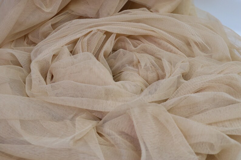 Beige Extra Soft Italian Tulle, Mesh Fabric, Stretch Tulle, 2 Way ...