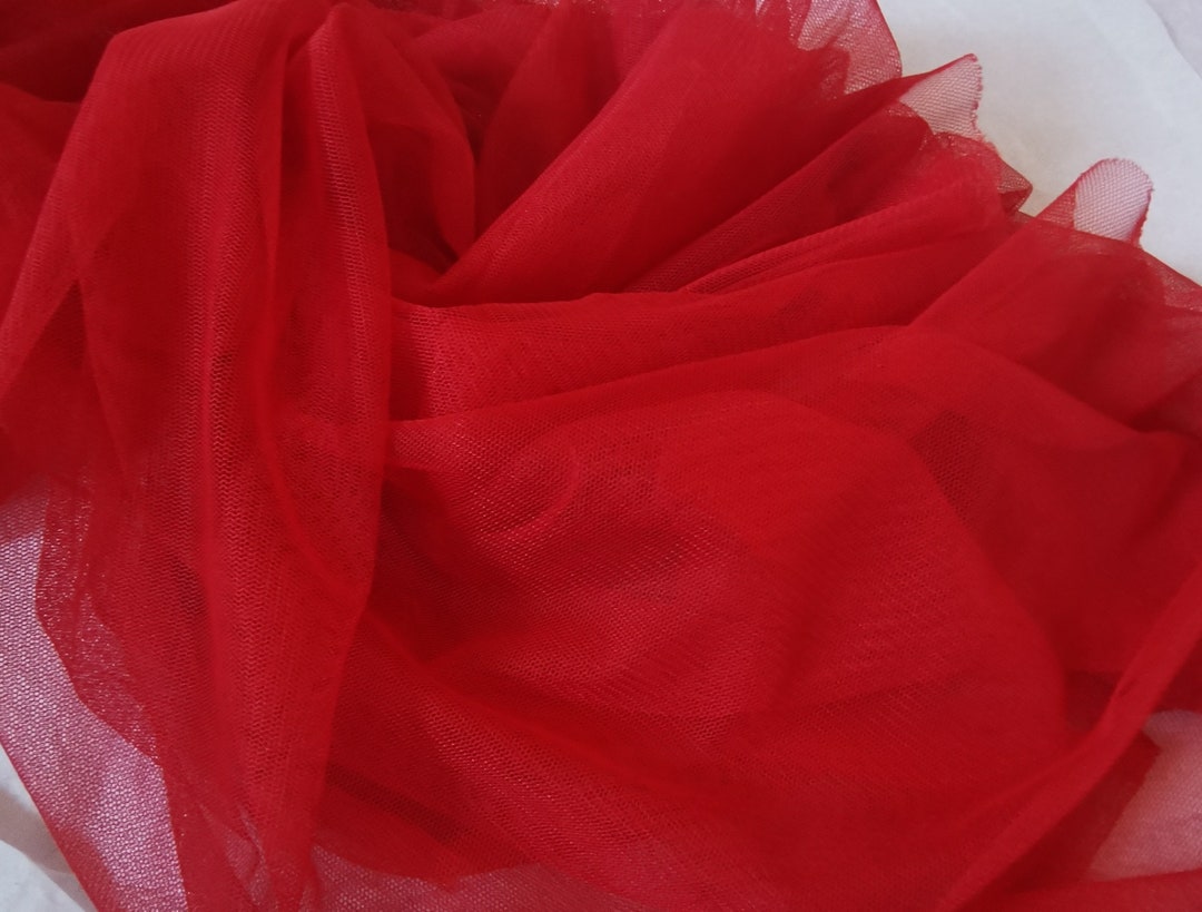 Scarlet Red Extra Soft Italian Tulle Fabric, Red Mesh Fabric, Stretch ...