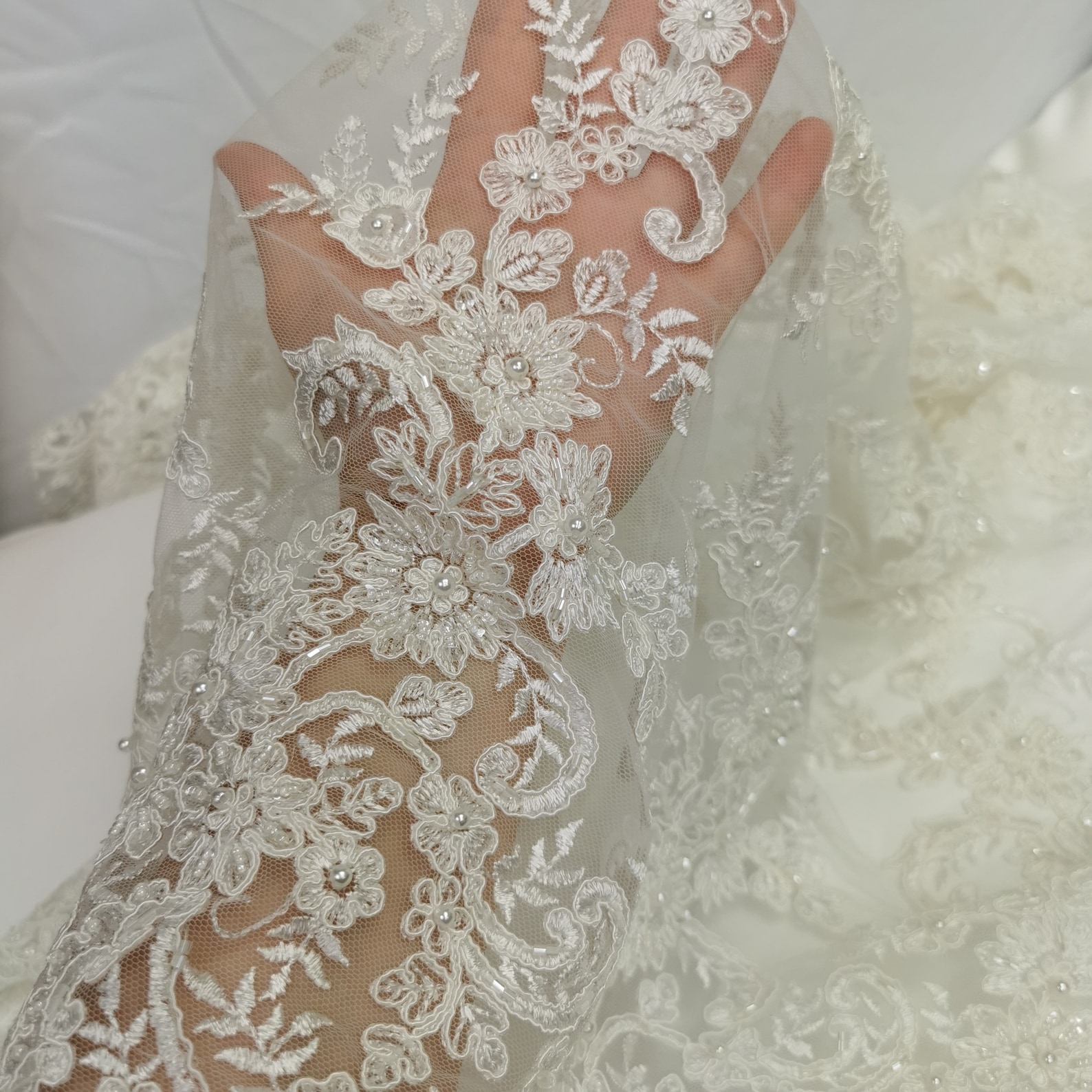 Unique Ivory Embroidery Lace, Lace Fabric, Bridal Lace 51" Width Pearls ...