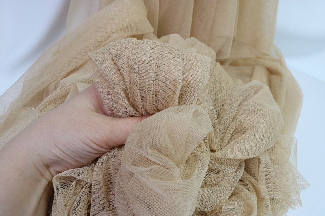 Beige Extra Soft Italian Tulle, Mesh Fabric, Stretch Tulle, 2 Way ...