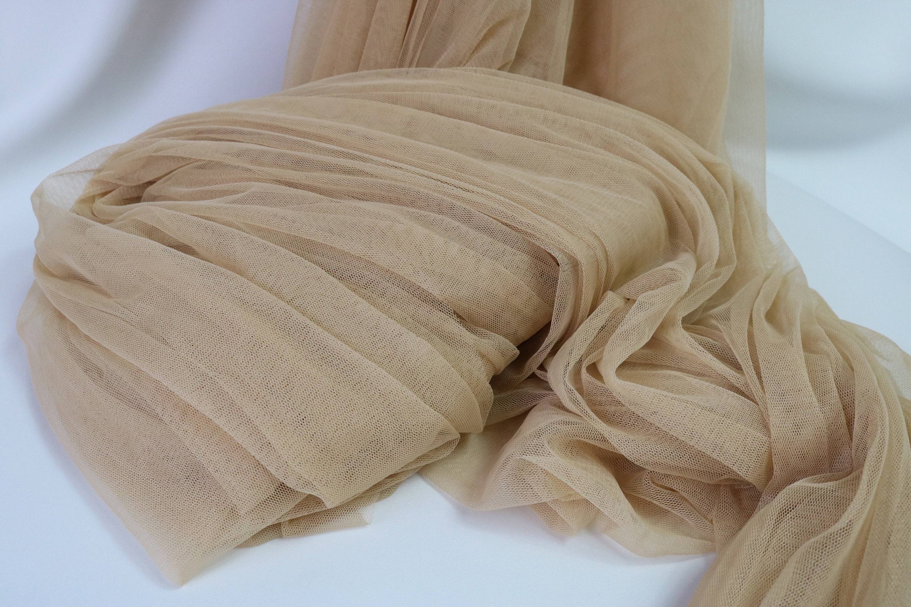 Beige Extra Soft Italian Tulle, Mesh Fabric, Stretch Tulle, 2 Way ...