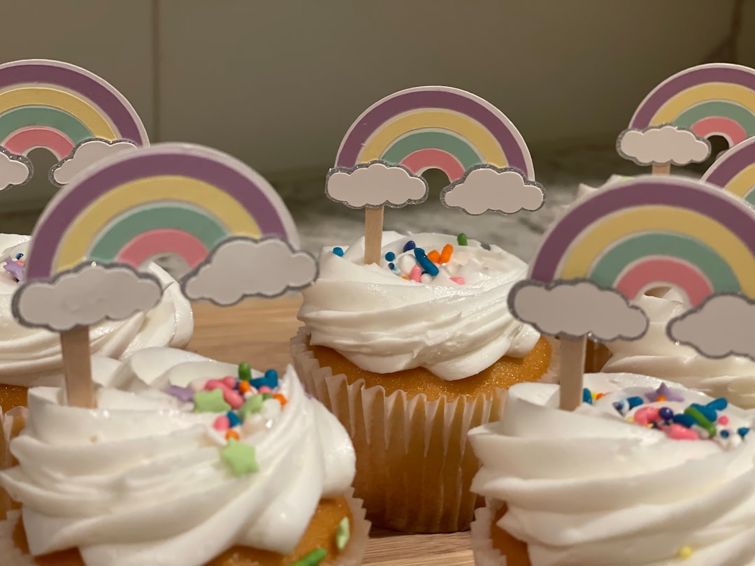 Rainbow Cupcake Topper Pastel Rainbow Cupcakes Topper - Etsy