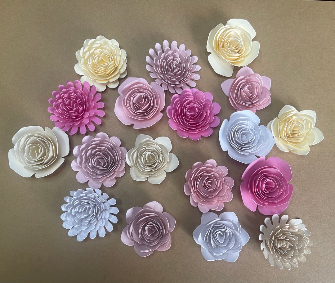 18pc Rolled Pink Neutral Paper Flowers Roses 1 Inch, Paper Flowers for ...