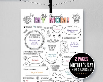 All About My Mom PDF Printable Mothers Day Worksheet for Kids Grandma ...
