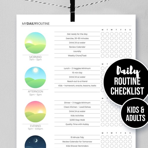 4 Daily Routine Checklists for Adults Kids Teens to Do List - Etsy