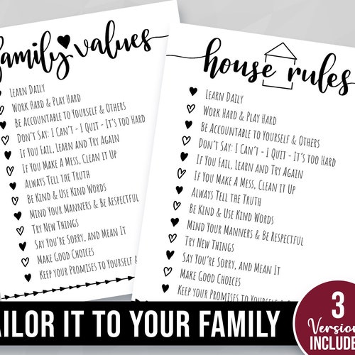 3 Family House Rules Signs Instant Download Personalized | Etsy