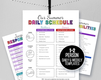 1-2 Person Daily Responsibilities Schedule Checklists for | Etsy