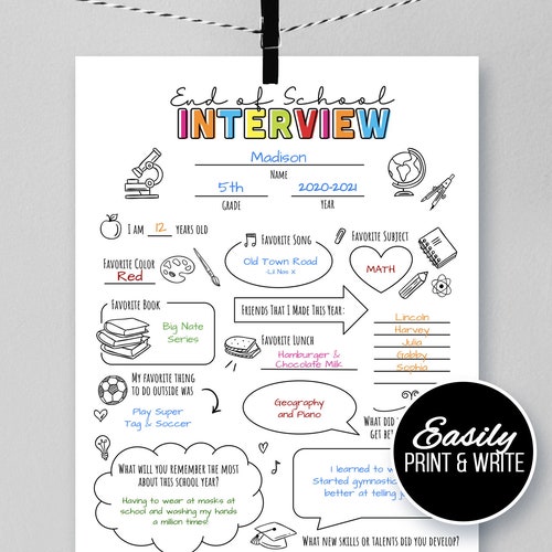 End of School Kids Interview Begin Summer Questions - Etsy