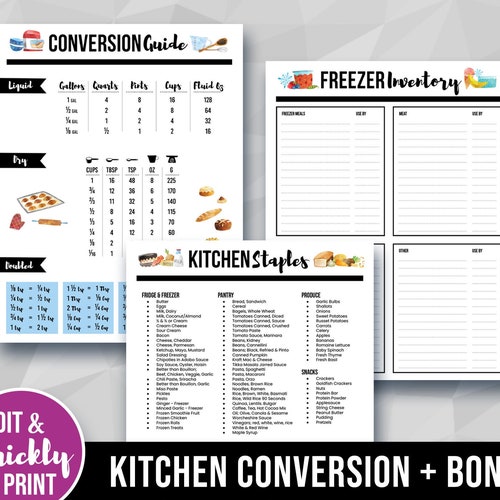 Kitchen Conversion Printable Cheat Sheet for Reference Binder - Etsy
