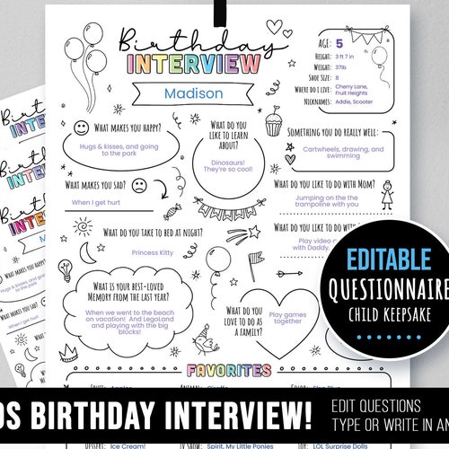 Kids Keepsake Journal Printable Birthday Interview Questions - Etsy