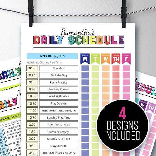 4 Daily Kids Schedule Checklist Templates Colorful Rainbow - Etsy