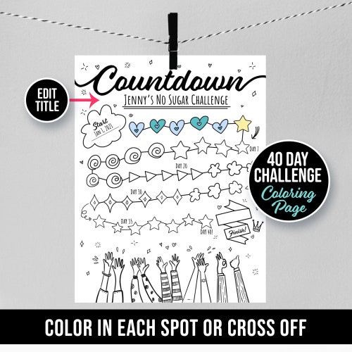 40 Day Challenge Countdown No Sugar Weight Loss Exercise - Etsy