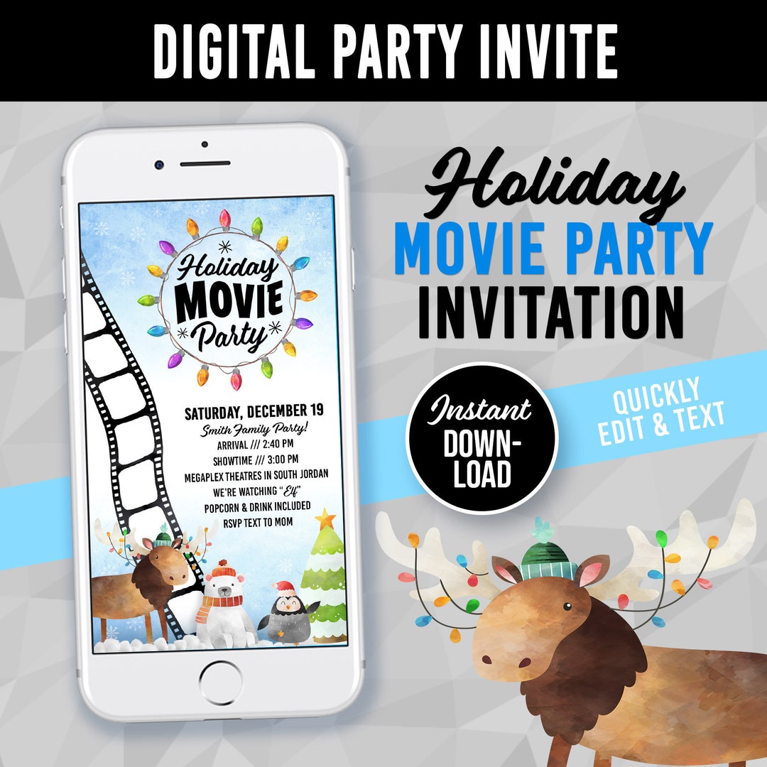 Cute Holiday Movie Party Invitation, Christmas Movie Screening at ...