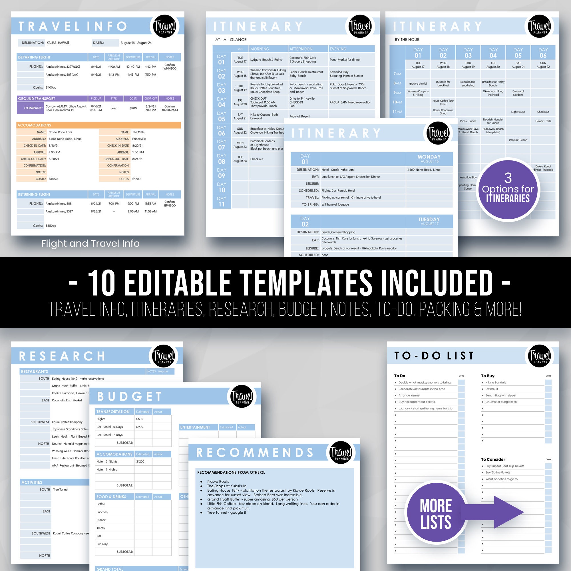 Editable Travel Itinerary & Packing List, Trip Checklist, Vacation ...