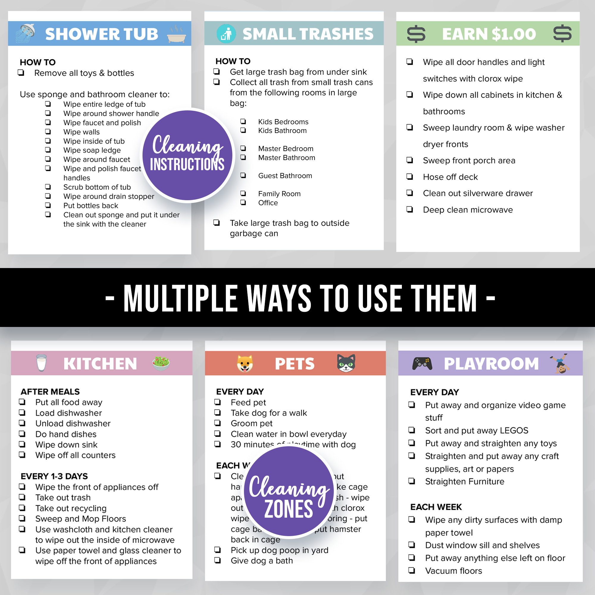 Cleaning Cards Editable Printable Chore Checklist for Kids - Etsy