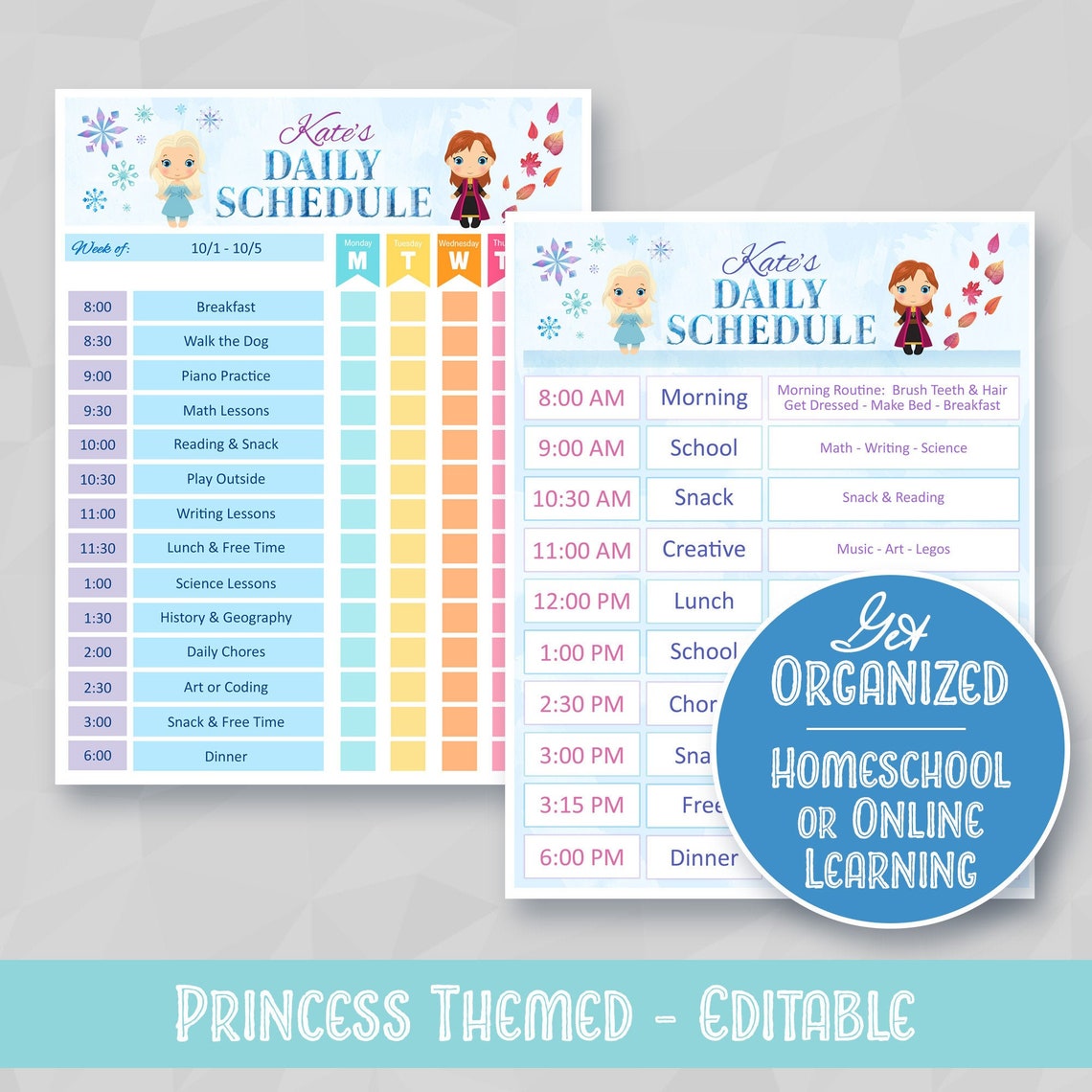Princess Daily Schedule for Kids Homeschool Online - Etsy