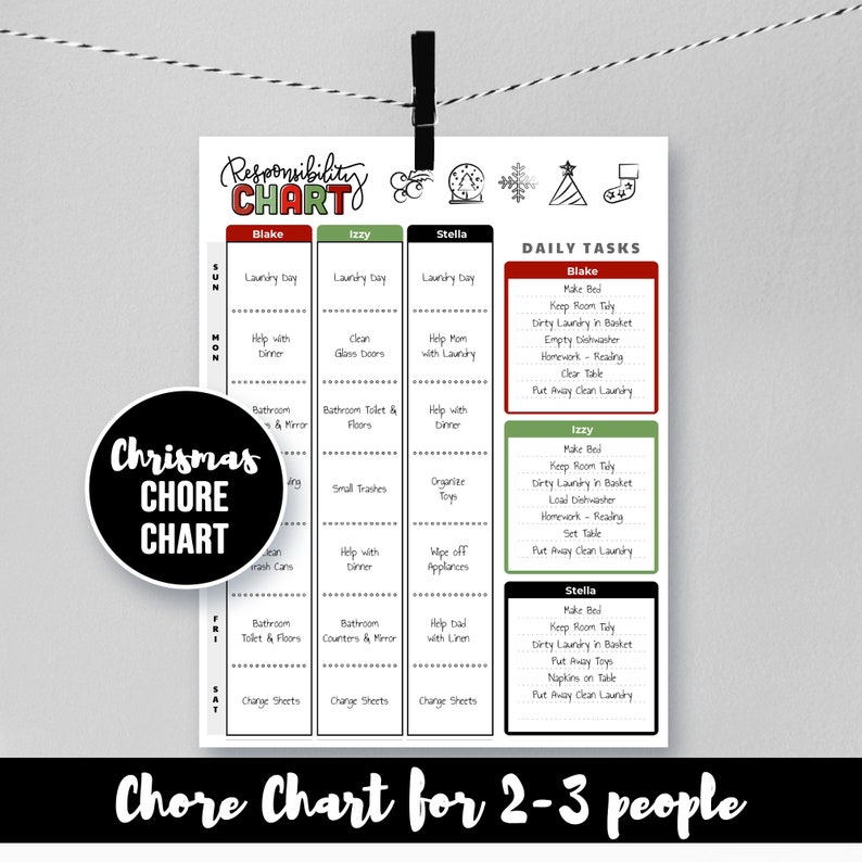 Christmas Family Chore Charts | Printable | Weekly & Daily Tasks | 2-3 ...
