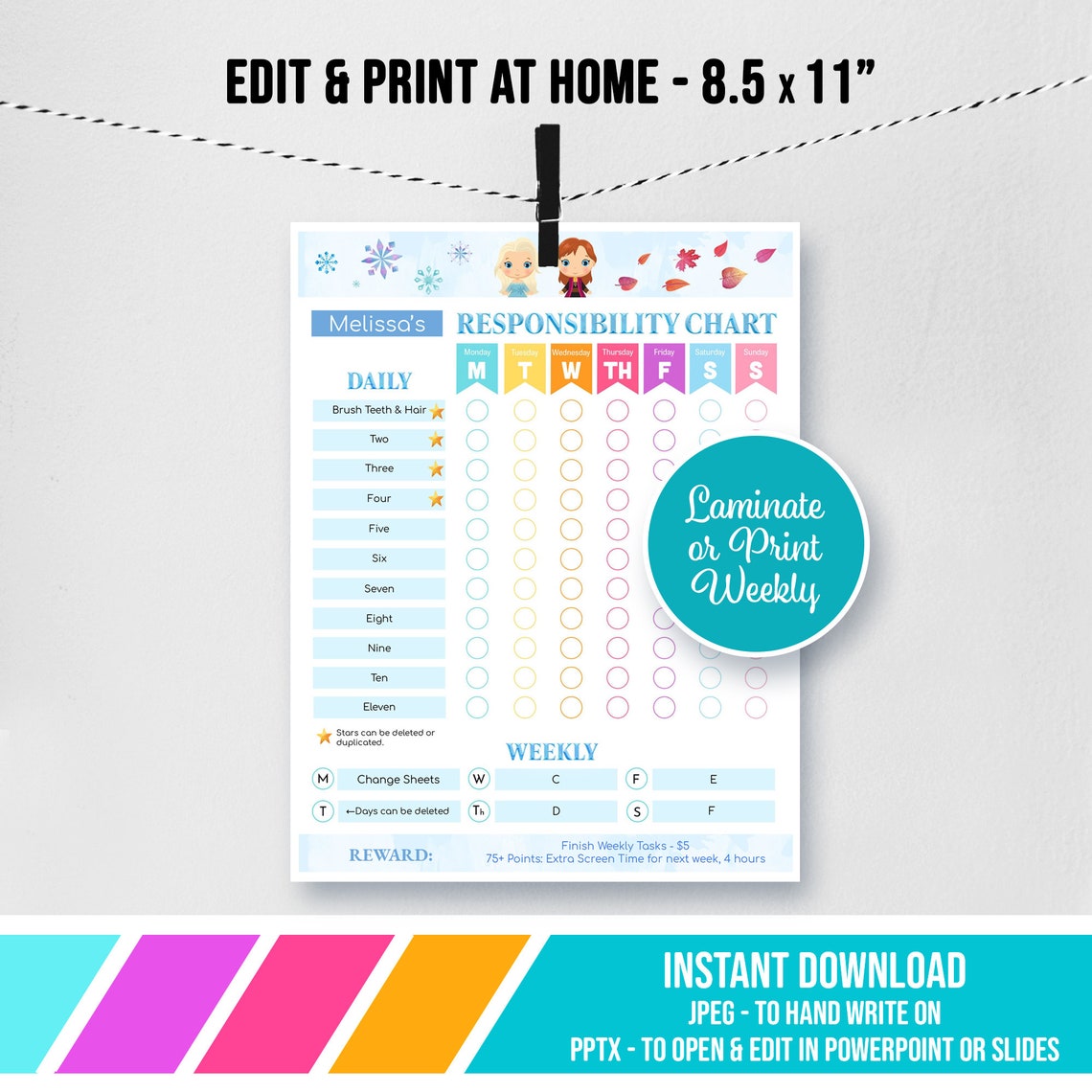 Princess Chore Chart for Kids Weekly & Daily Tasks - Etsy