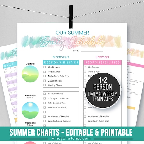Family SUMMER Schedule Kids To-do List Daily & Weekly - Etsy